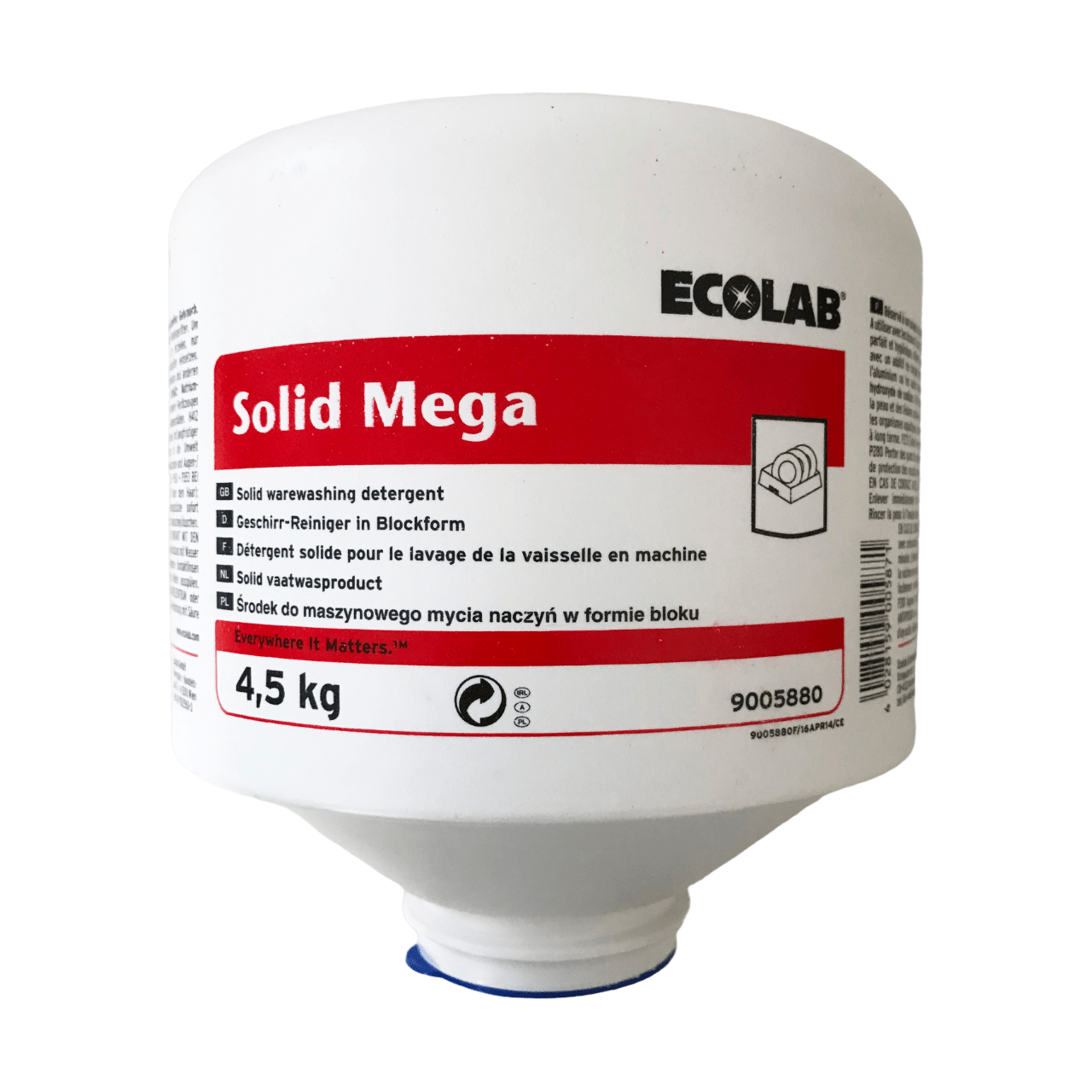 Ecolab Solid Mega maskinopvask med klor 4,5 kg | Køb hos SikkerhedsGiganten – Sikkerhedsgiganten