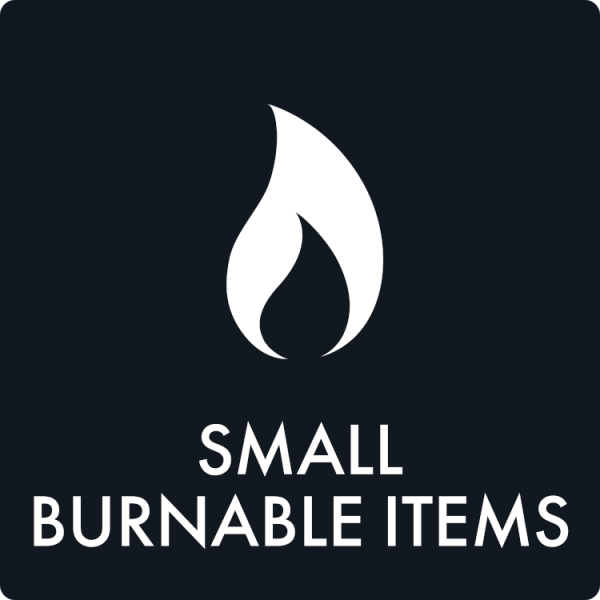 Affaldsskilt Small burnable items – Sikkerhedsgiganten