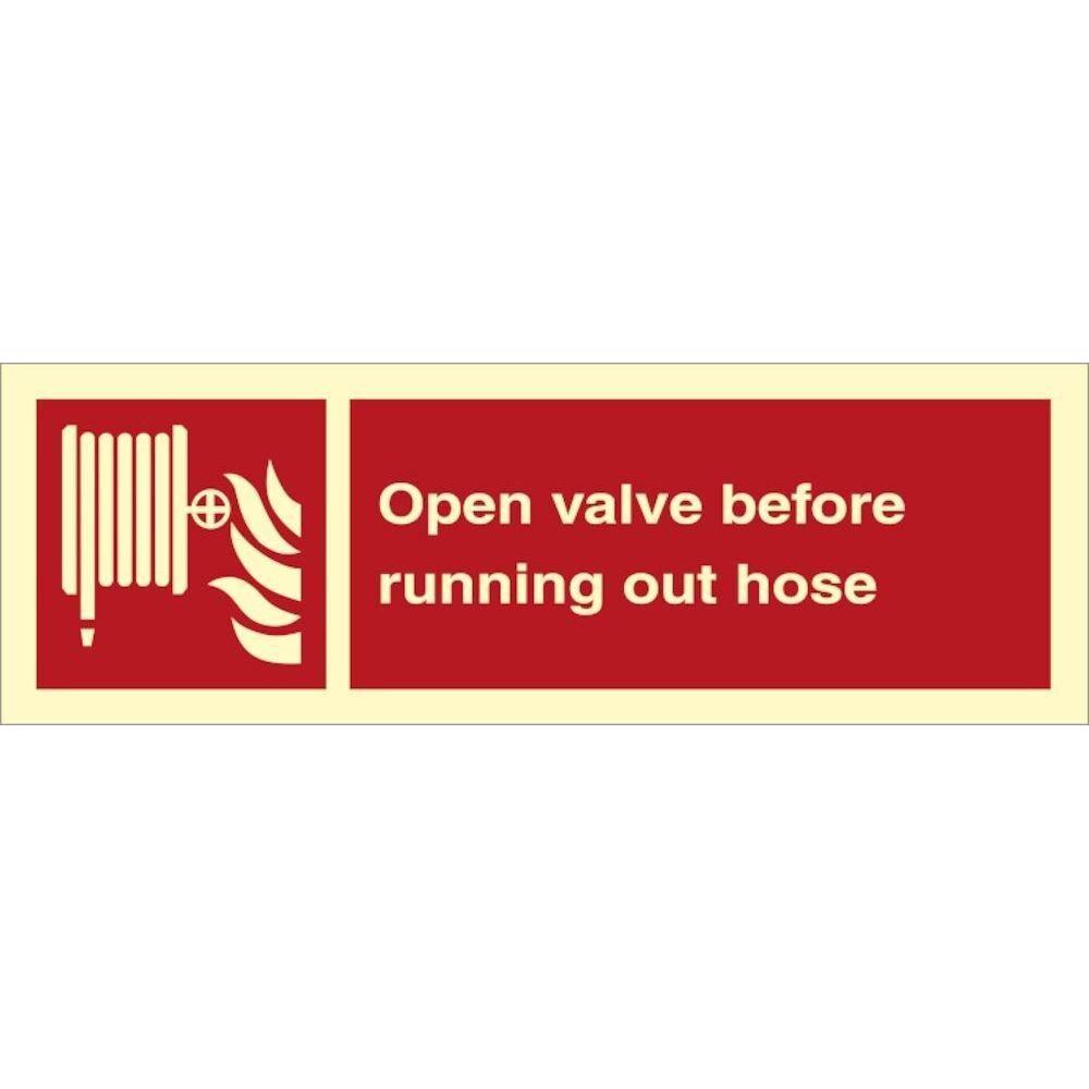 Sign IMO Open valve before running out hose | Køb hos ...